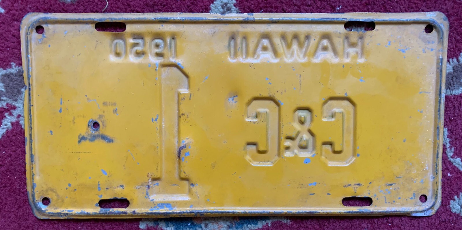 1950 # 1 HAWAII POLITICAL LICENSE PLATE BELONGED TO MAYOR WILSON OF ...
