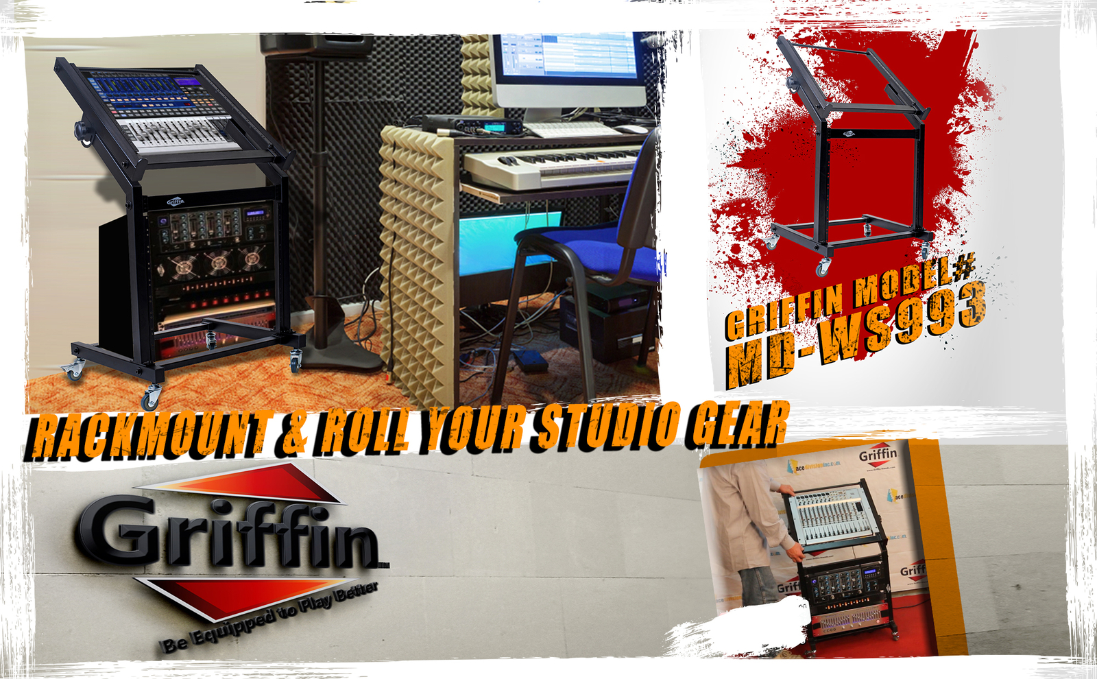 GRIFFIN Rack Mount Stand Music Studio Recording Mixer Cart Rail Gear ...