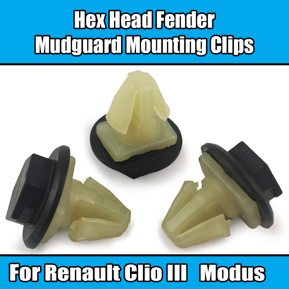 10x Clips for Renault Clio III Modus Bumper Mudguard Mounting Hex ...