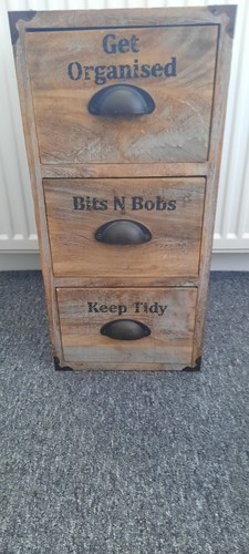 Three-drawer wooden storage chest with a natural finish | eBay UK