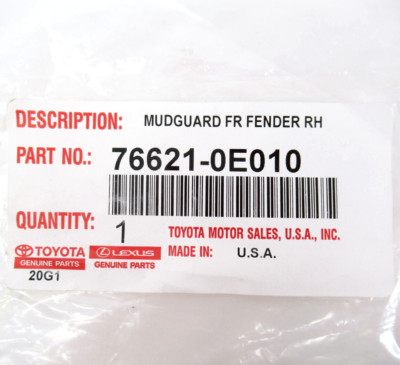 Genuine OEM Toyota 76621-0E010 Passenger RH Front Mud Guard 2014-2019 ...