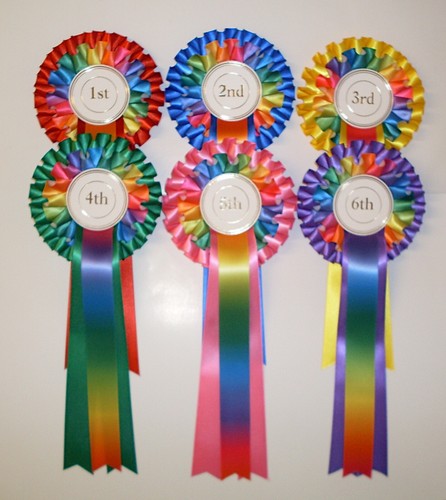 5 x 1st - 6th 2 tier rosettes - with a Rainbow tier | eBay UK