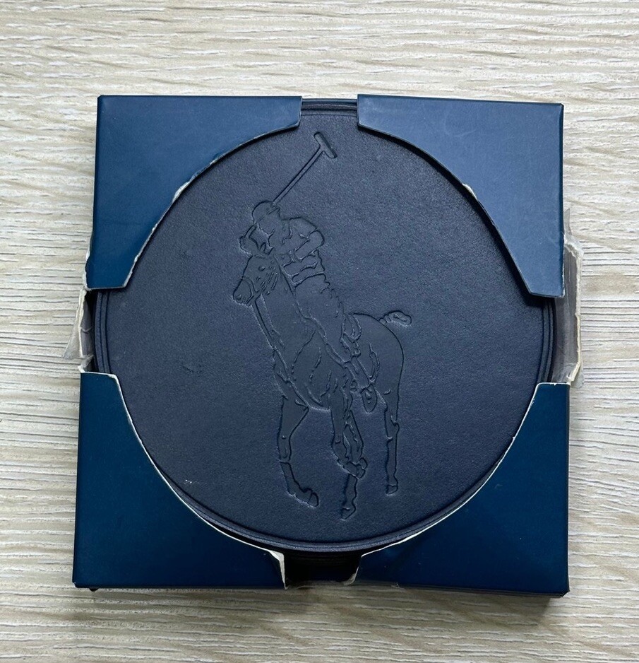 New Polo Ralph Lauren Navy Blue Leather Coasters Set 4