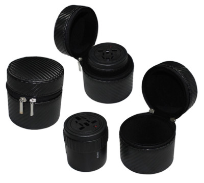 UNIVERSAL TRAVEL ADAPTER BLACK CARBON FIBER CASE US AU UK EURO INTL ...