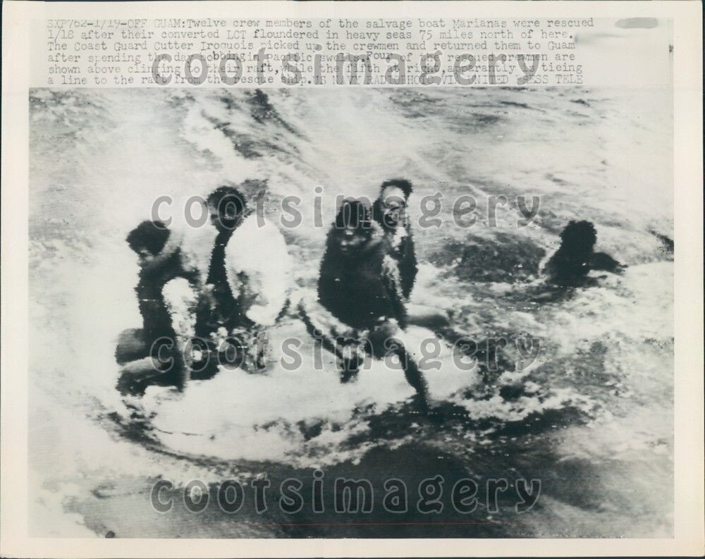 1953 Surviving Crew Members of Salvage Boat Marianas on Raft Guam Press ...