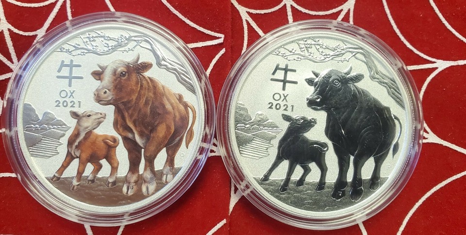 2021 Australia Lunar Year of the Ox BU 🐂1 Oz & Colorized Ox Silver ...