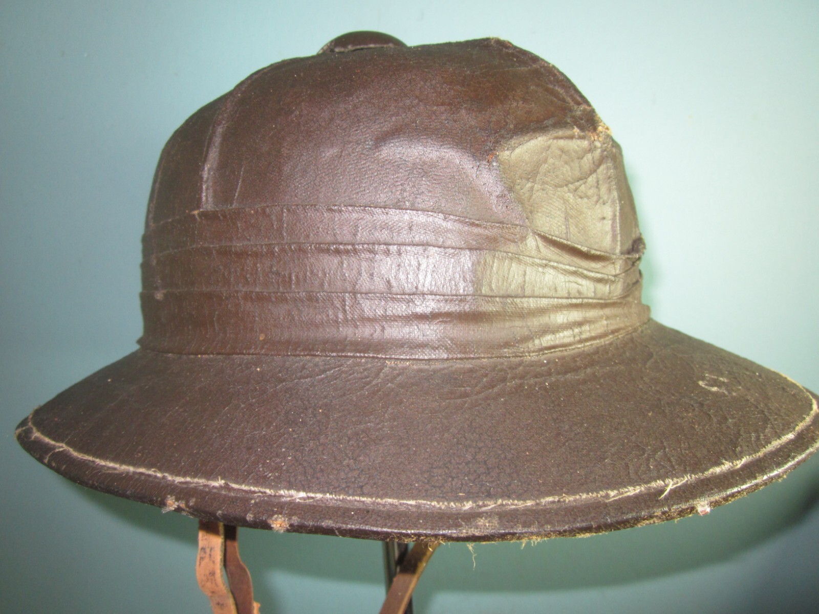 Unknown French? orig pith sun helmet oil cloth&cork hat casque ...