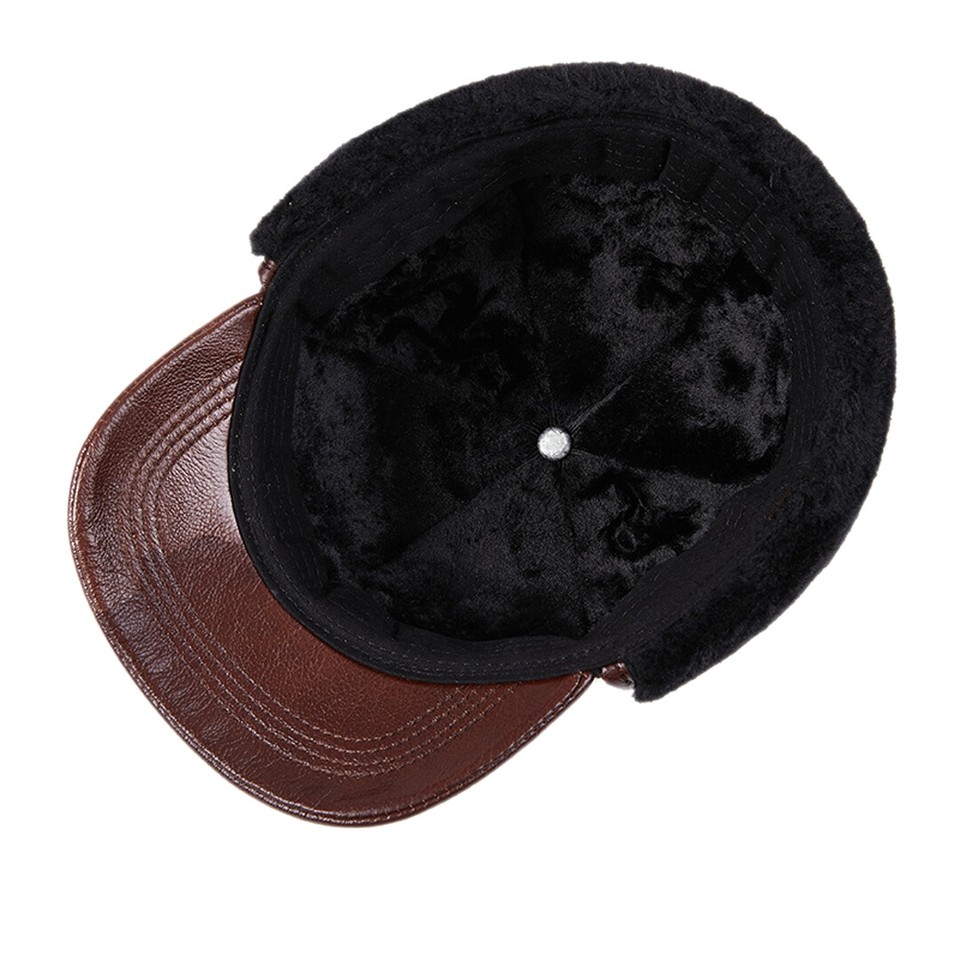 100% Genuine Leather Bomber Trapper Baseball Cap Ushanka Hunting Ear ...