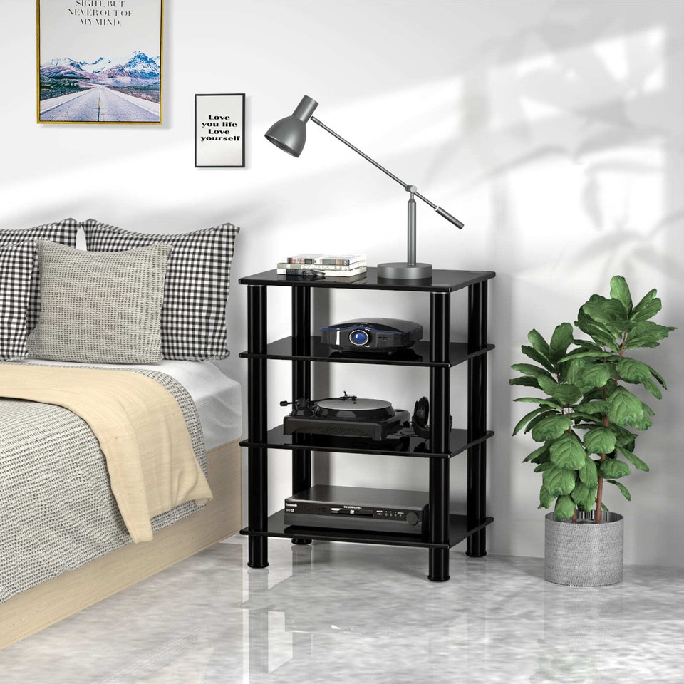 4-Tier Tempered Glass Media Stand Audio Video Tower for TV/Xbox/Gaming ...