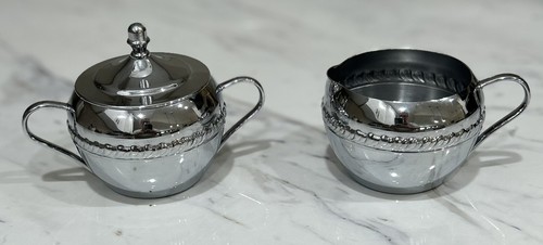 IRVINWARE Creamer and Sugar Set Vintage Silver Chrome Made In USA EUC ...