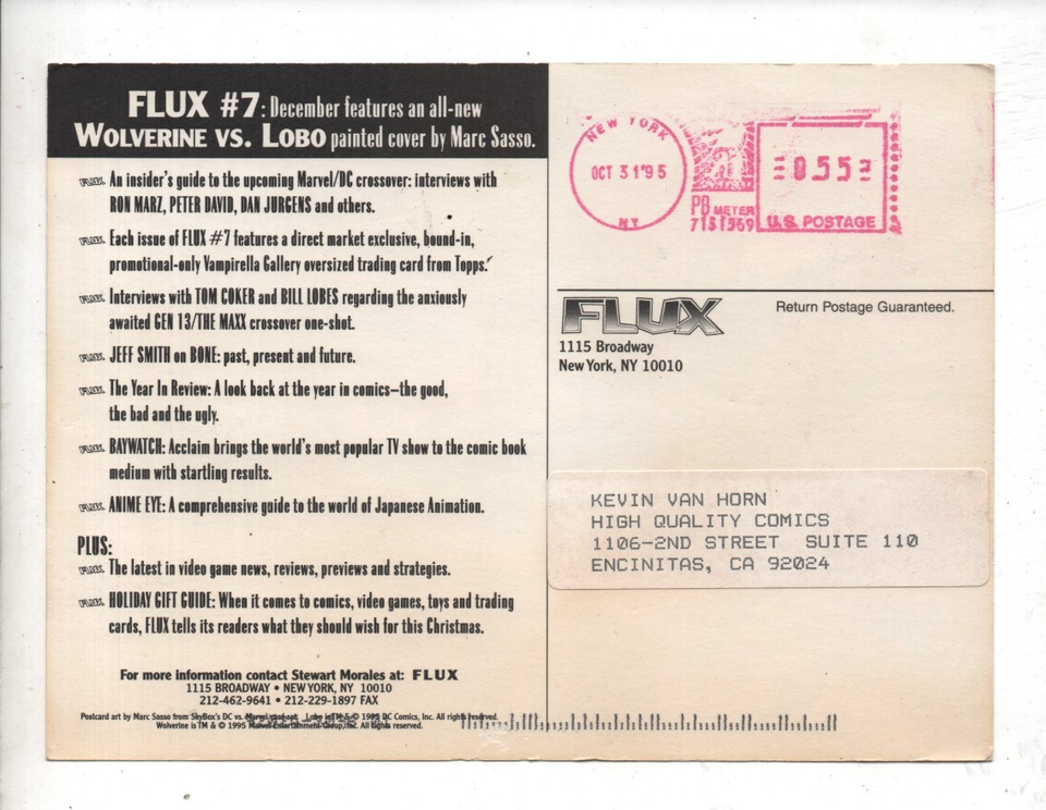 FLUX #7 Postcard, WOLVERINE vs LOBO, 1995, Marc Sasso, Rare, VF | eBay