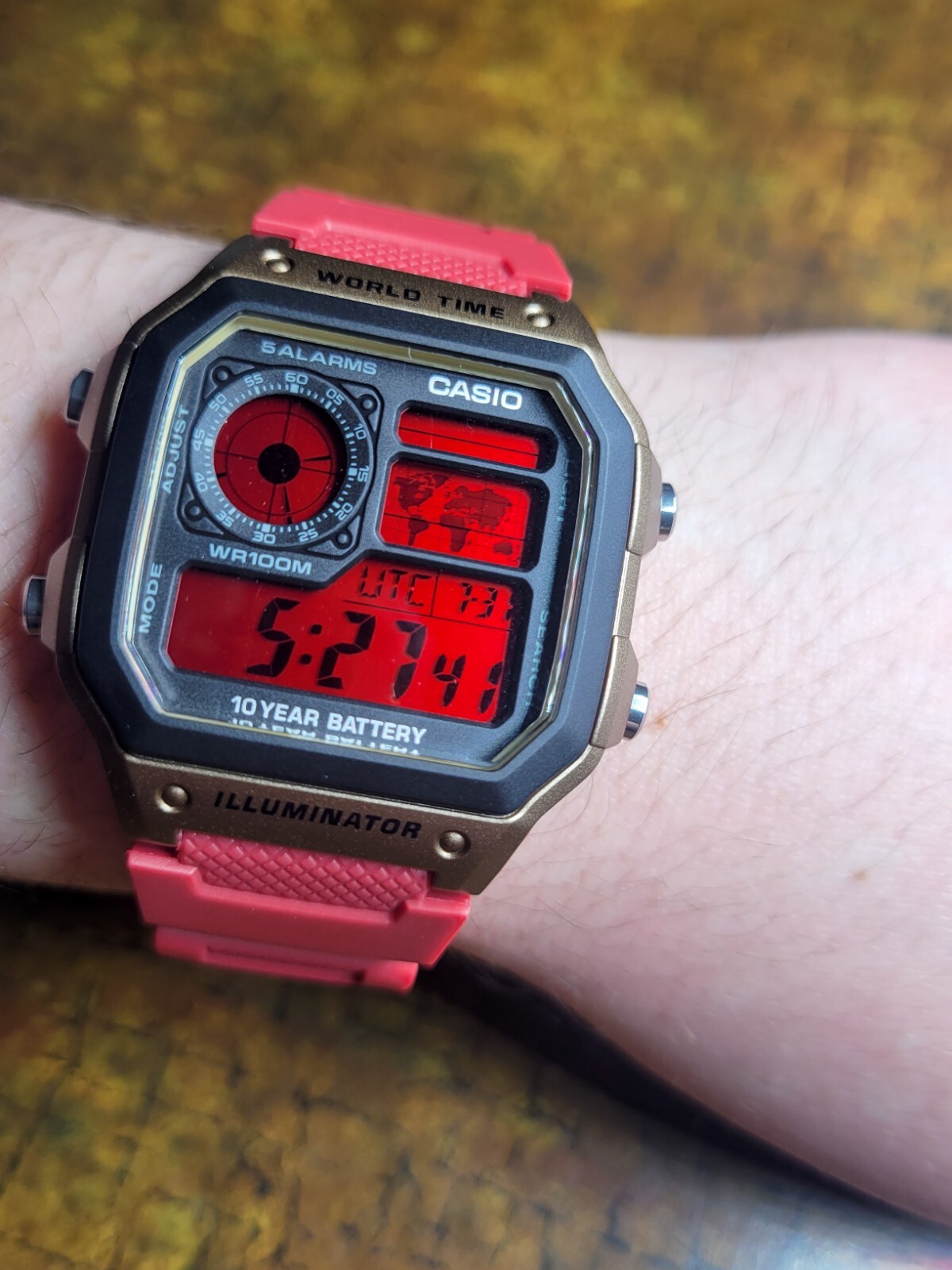 Mens Casio World Time AE-1200WH Custom Modified Red Color Screen Mod ...