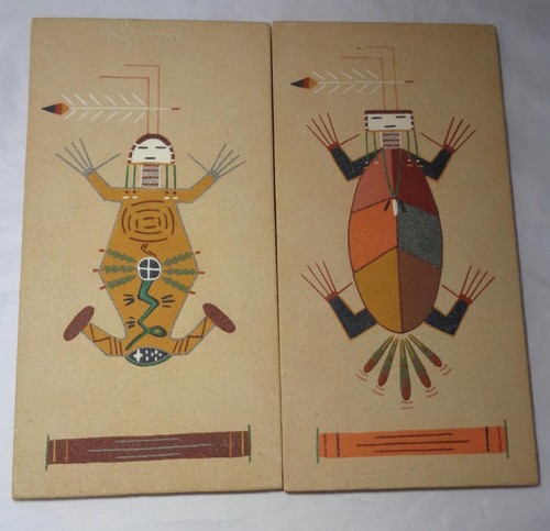 2 Navajo Sand Paintings Signed Wallace Watchman NM~Mother Earth & Water ...