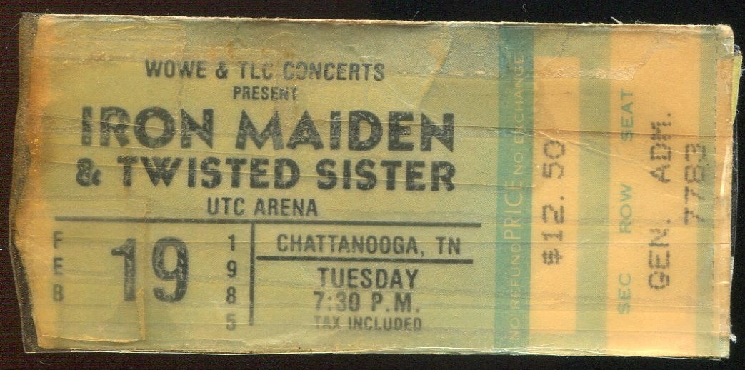 Vintage 1985 Iron Maiden Twisted Sister Concert Ticket Stub Chattanooga ...