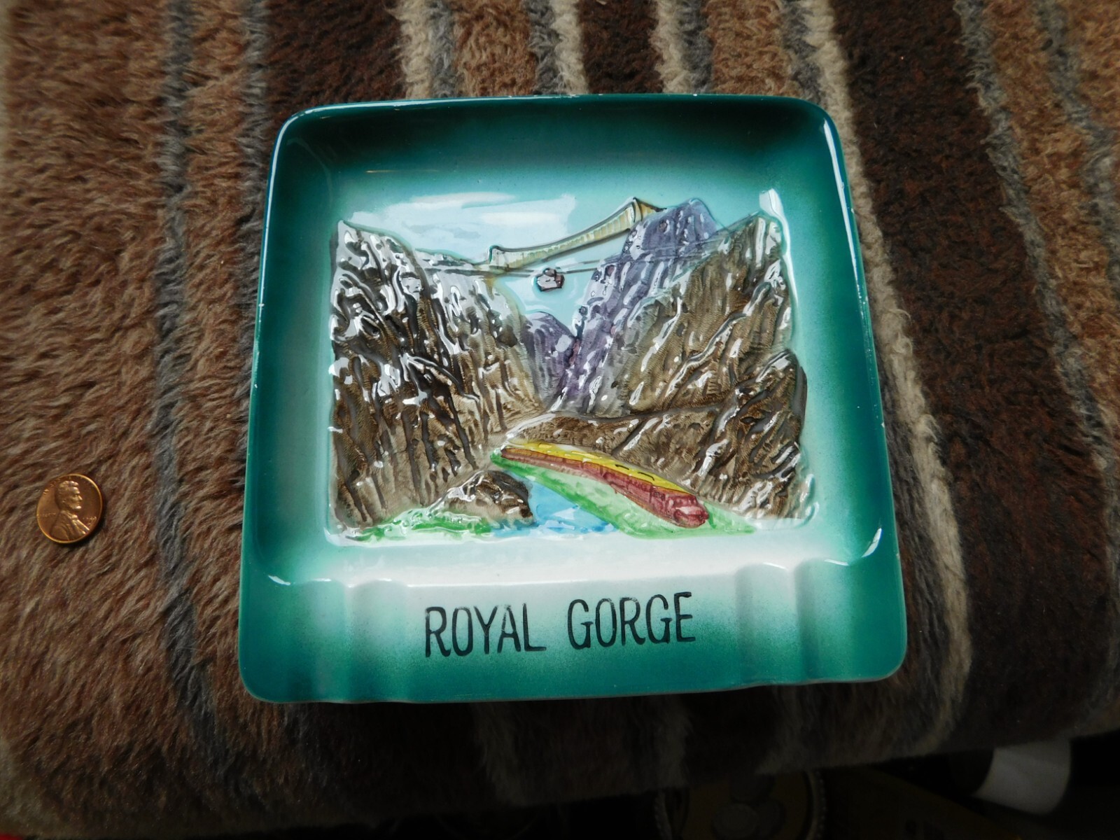 Vintage Royal Gorge Suspension Bridge Ashtray Enco 6 X 6 Ebay