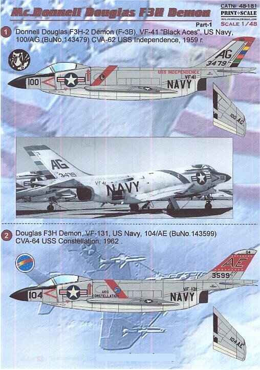 Print Scale Decals 1/48 DOUGLAS F3H DEMON U.S. Navy Jet Fighter Part 1 ...