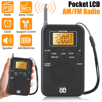 Portable Pocket AM FM Radio w/Digital LCD Screen Display Loud Speaker ...