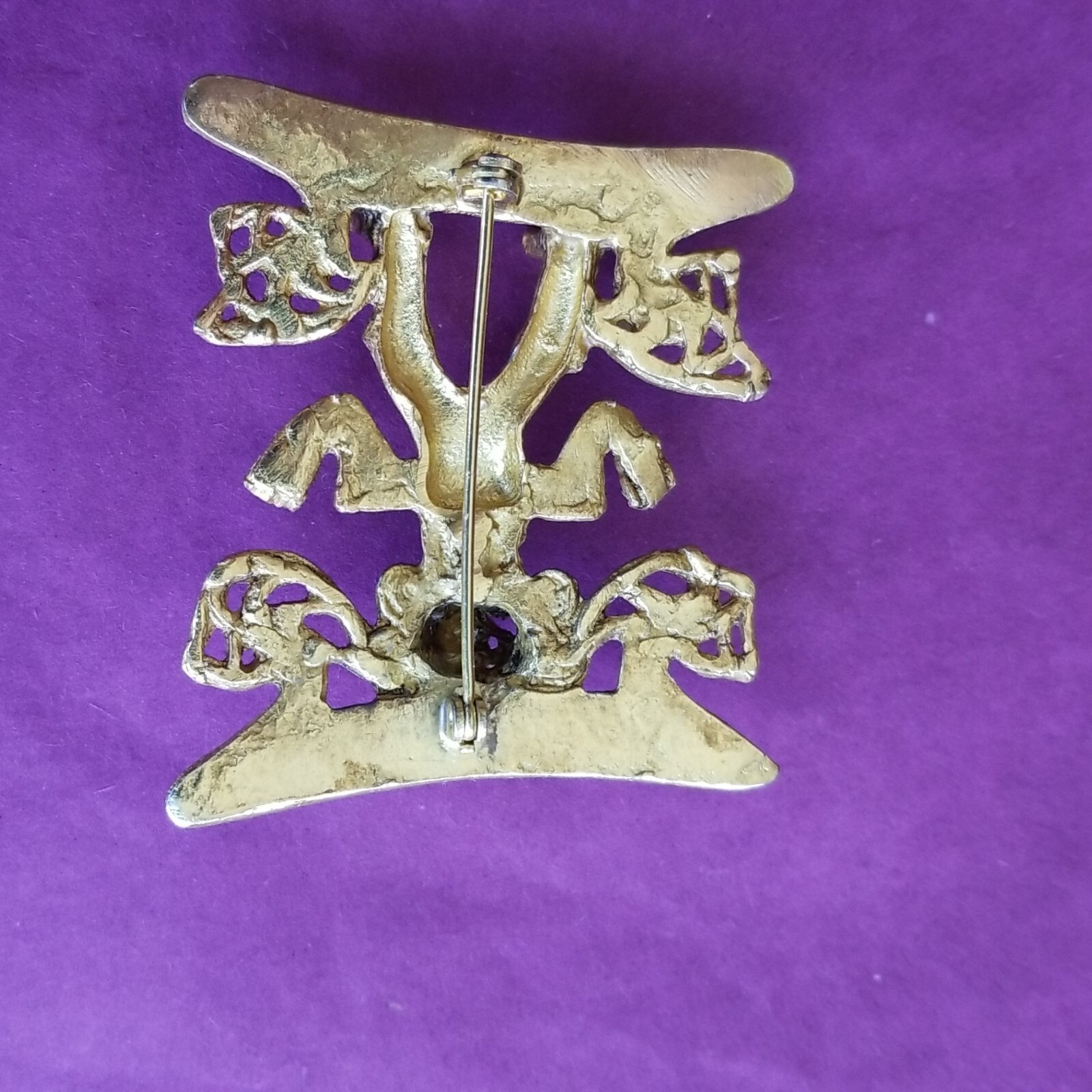 Vintage Alva Museum Replica Gilded Mayan Figural Brooch gold tone Aztec ...