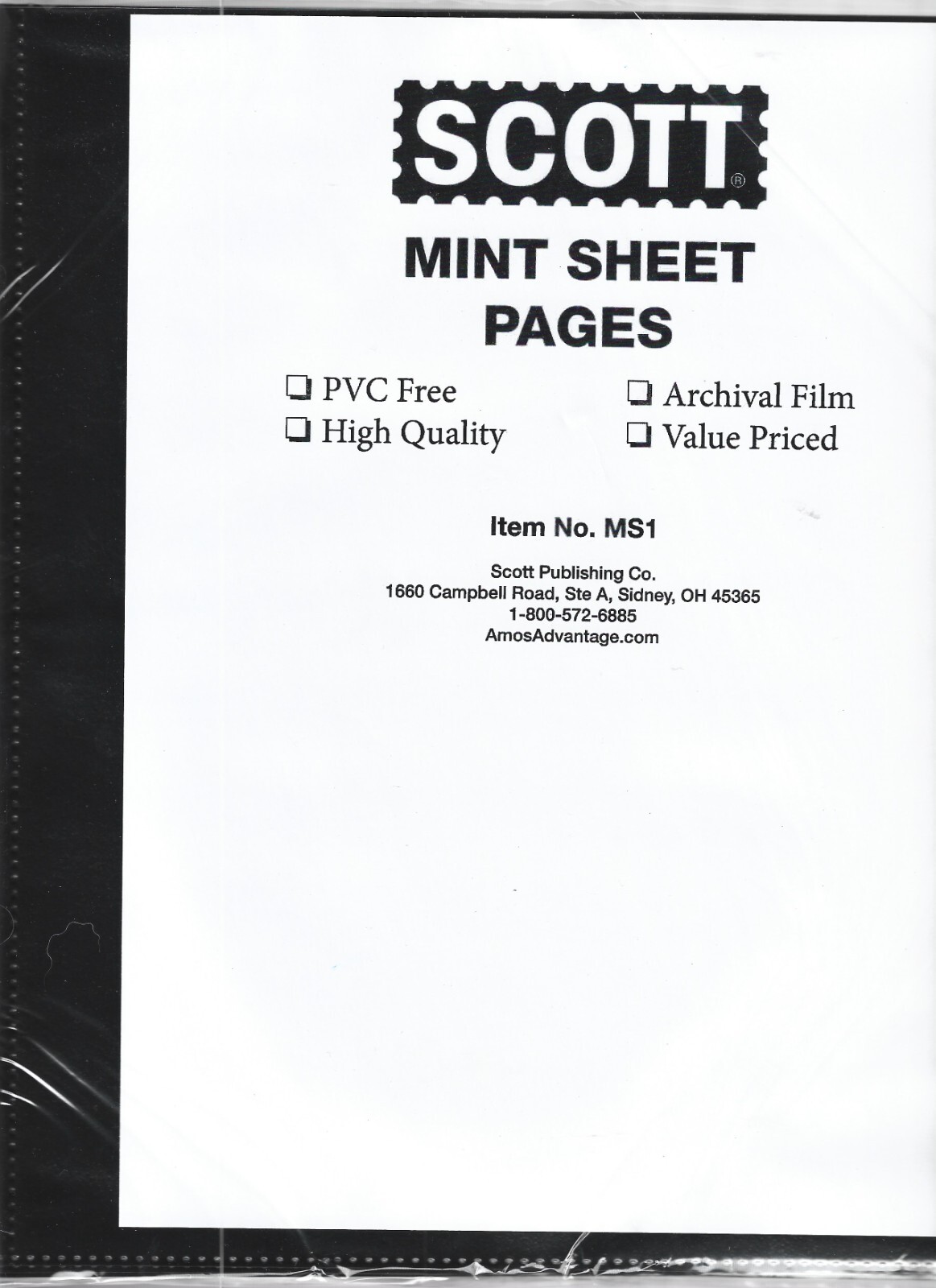 Pkg of 25 MS1 Black 2-sided Mint Sheet Pages for SCOTT or Supersafe ...
