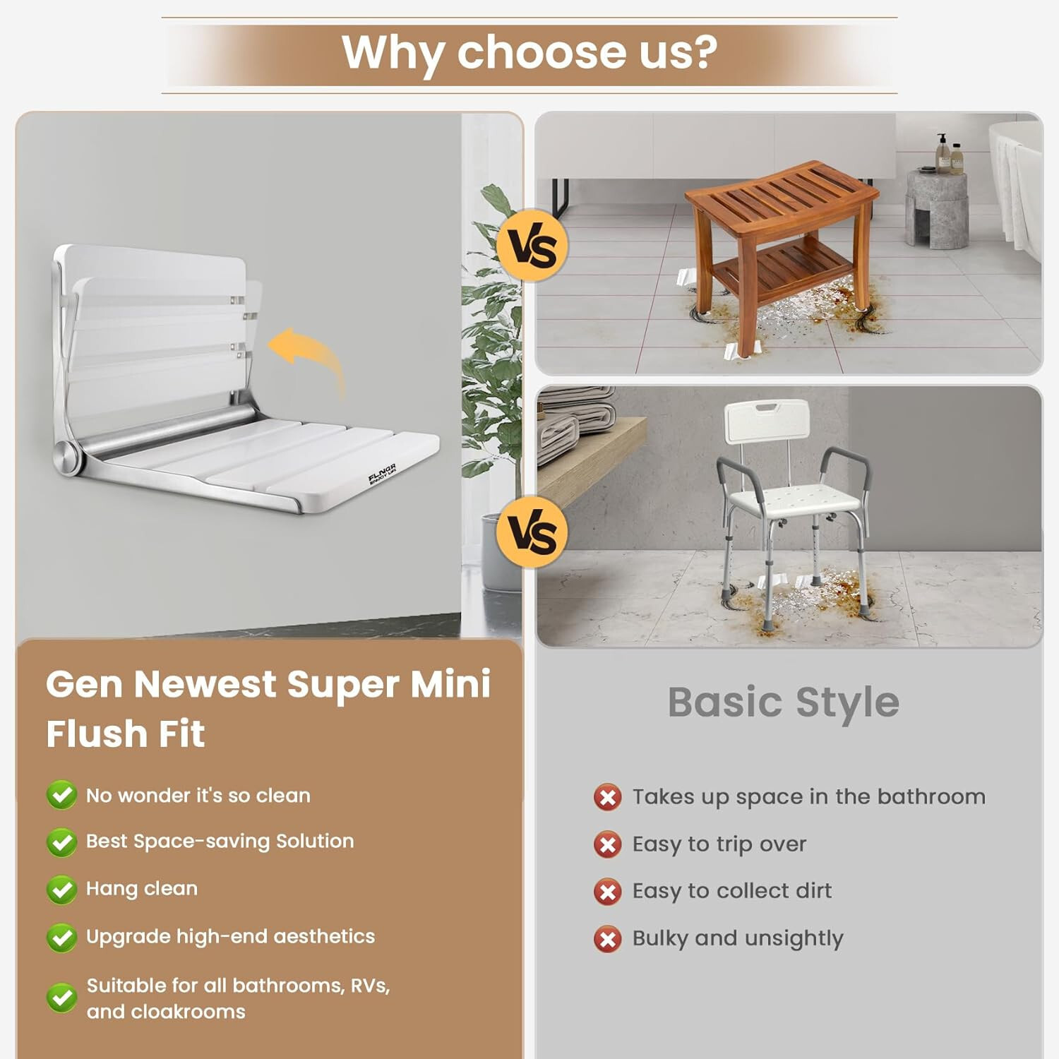 Folding Shower Seat Wall Mounted, fold up Shower Bench, Load of 440 lbs ...