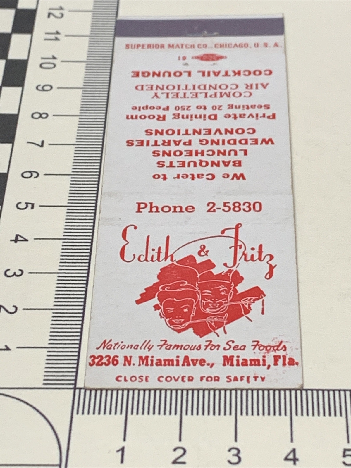 Front Strike Matchbook Cover Edith & Fritz Miami,Fl gmg Restaurant ...