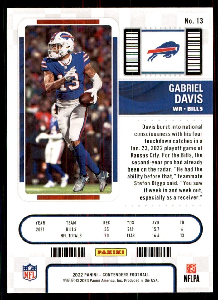 2022 Panini Contenders. Gabriel Davis Football Cards #13 | eBay