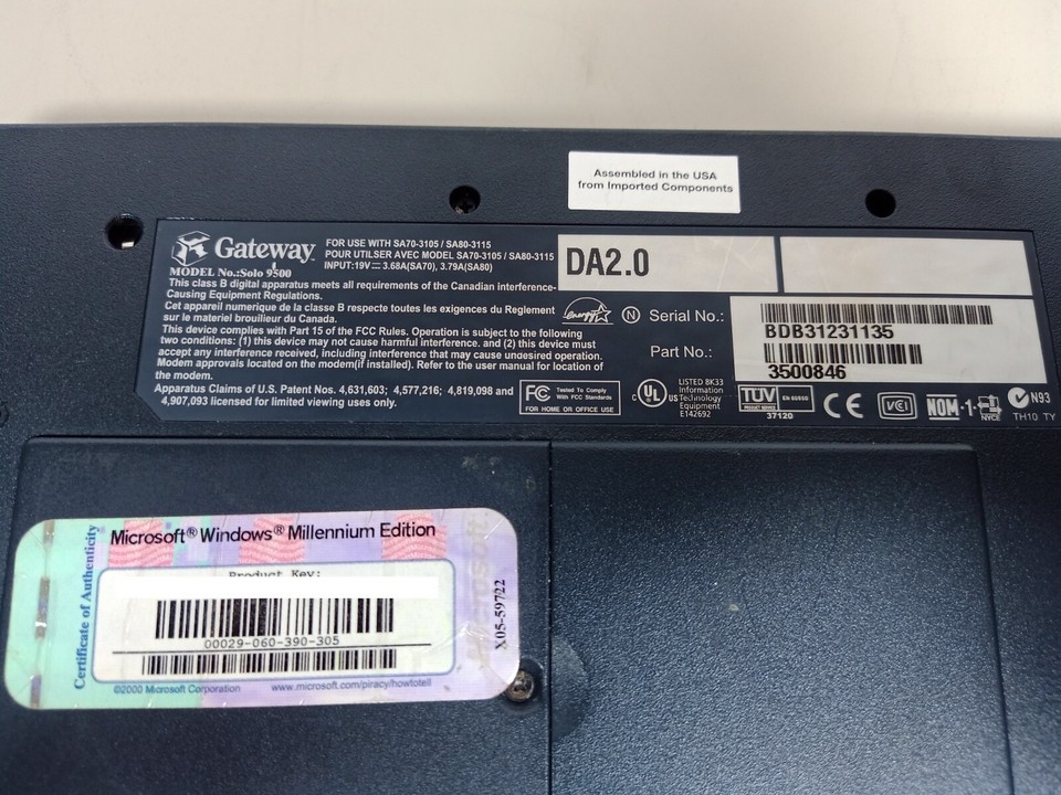 Vintage Gateway Solo 9500 Laptop Pentium III 745MHz 128MB RAM 20GB HDD ...