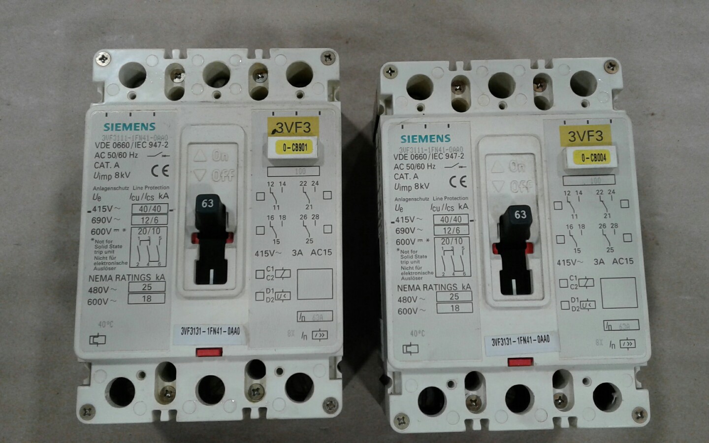 Siemens 3VF3 3VF3131-1FN41-0AA0 600V 63A CIRCUIT BREAKER EACH!! #1181KW ...
