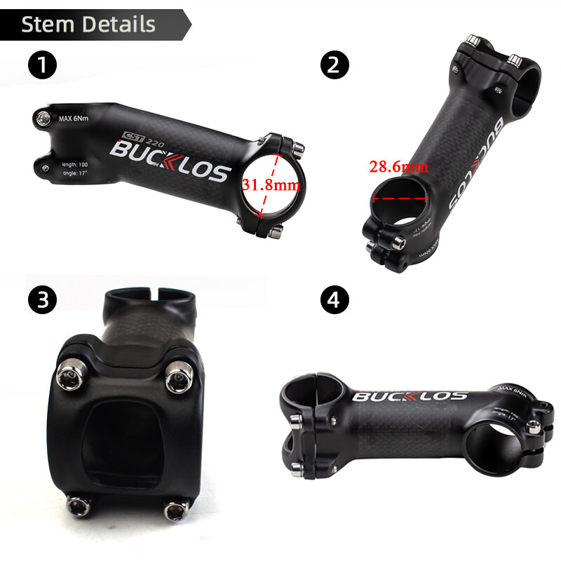 31.8mm Bike Handlebar Stems 7/17/22° 60-100mm 1-1/8" Bar Stem Carbon ...