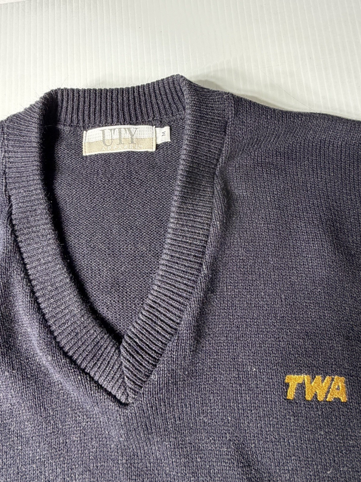 TWA Airlines Flight Attendant Long Sleeve Sweater V Neck M Navy Blue ...