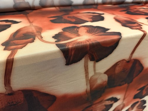 Power Mesh Net Stretch Fabric, Per Metre - Stylised Poppy Print - Brown ...