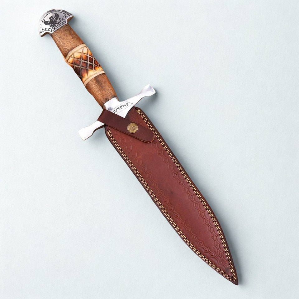 Damascus Viking Seax Knife 18" Handmade Fixed Blade Short Sword Wood ...