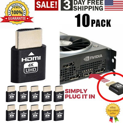 10 HDMI Fake Plug Display Emulator Headless Ghost 1920x1080 4K Mining ...