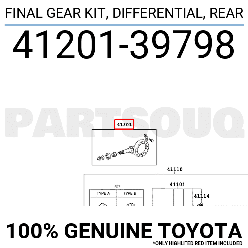 4120139798 Genuine Toyota FINAL GEAR KIT, DIFFERENTIAL, REAR 41201 ...