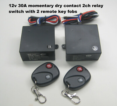 12V 30A 315mhz 2 channel MOMENTARY dry contact relay switch w/2 remote ...