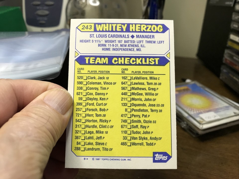 1987 Topps Tiffany Parallel # 243 WHITEY HERZOG | eBay
