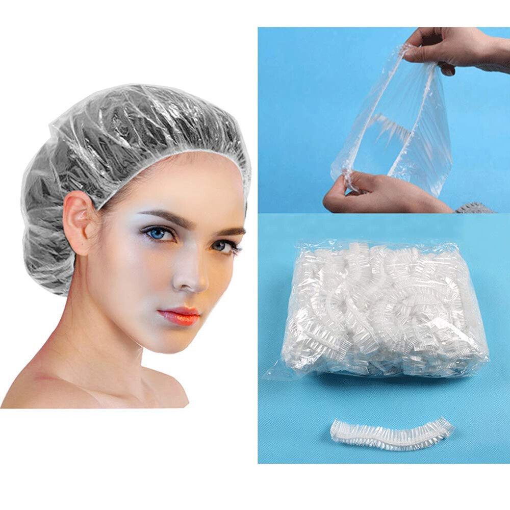 100 Pcs Disposable Plastic Clear Waterproof Thickening Elastic Bath ...