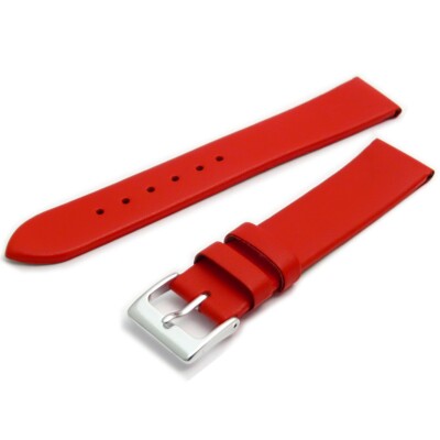 Smooth Calf Leather Replacement Watch Strap - Bright Red - 16mm 18mm ...