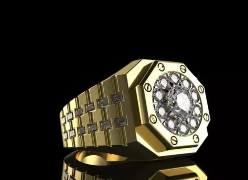 ROLEX DESIGN Ring 14K Yellow Gold Plated Men's 3Ct Round Cut Lab ...