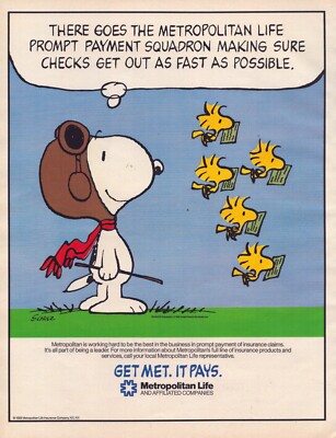 1986 Metlife Insurance Print Ad Snoopy Woodstock Vs The Red Baron ...