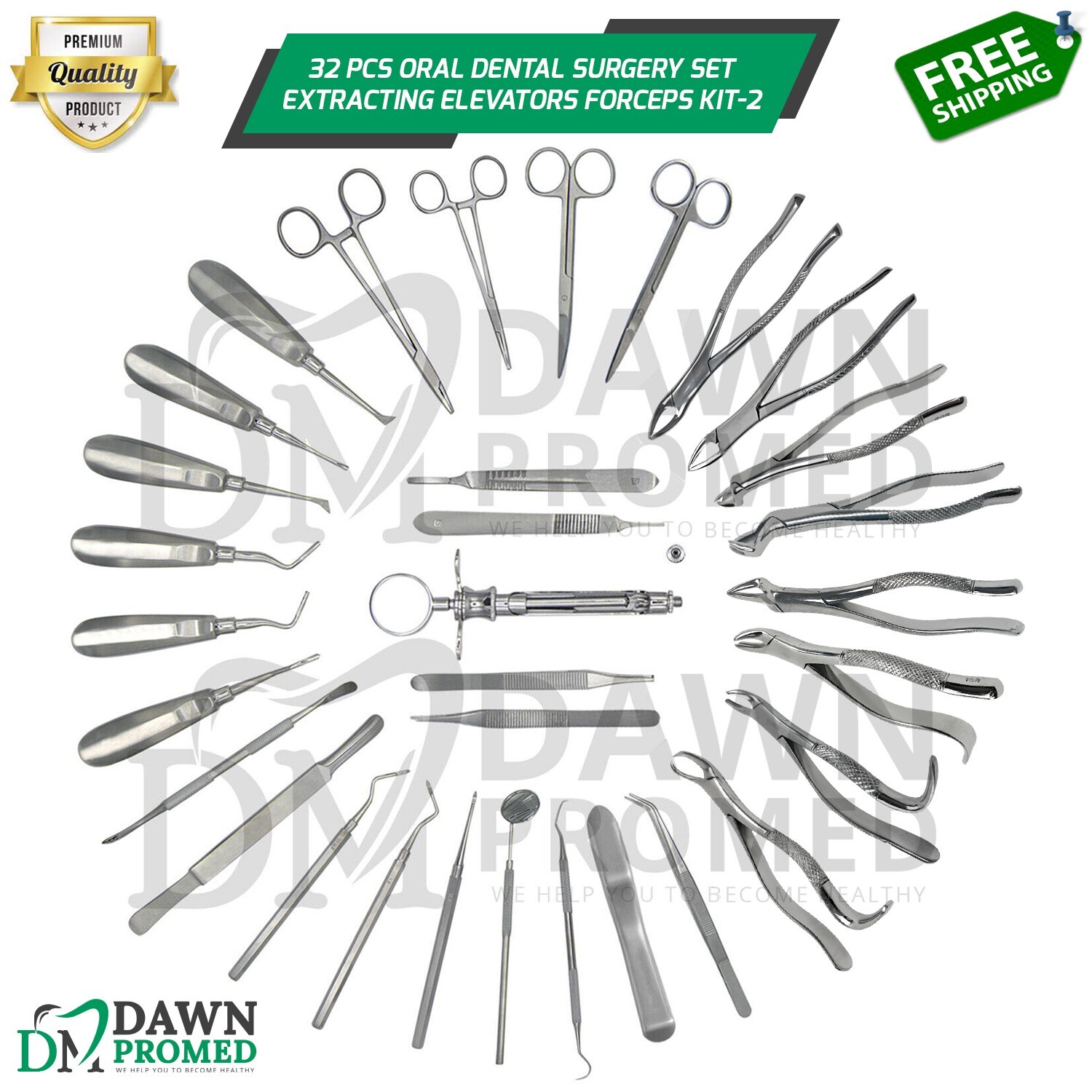32 Pcs Oral Dental Surgery Inst Set Extracting Elevators Forceps Kit-2 ...