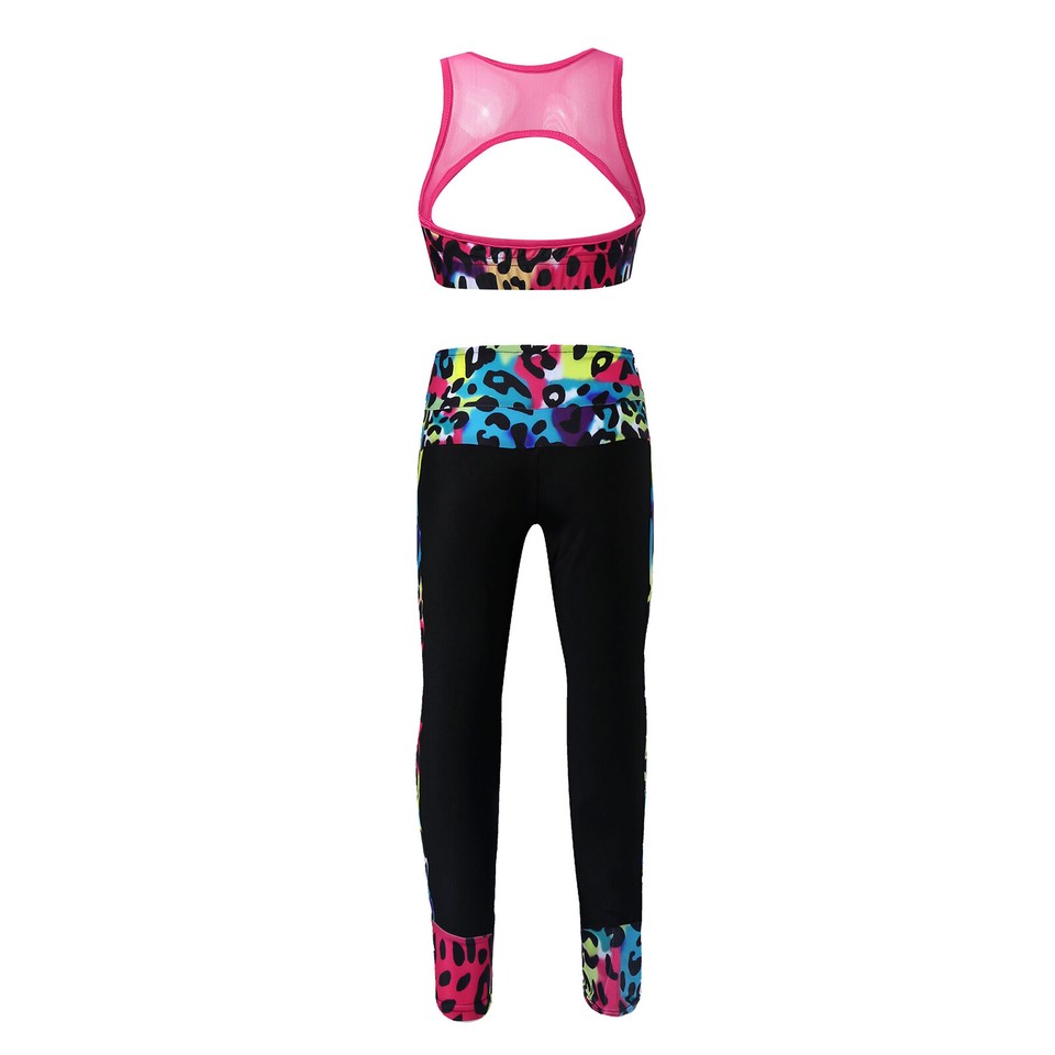 Kids Girls Athletic Outfits Top Pants Set Sports Workout Gymnastics ...
