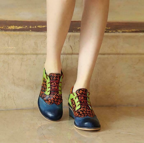 Womens Fashion Vintage Round Toe Lace Up Oxford Shoes Collegiate Block ...