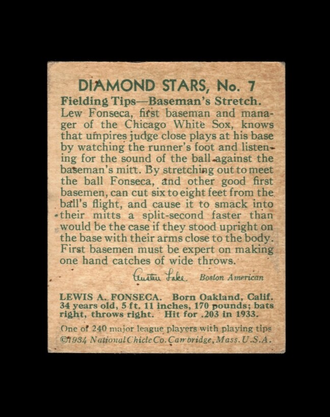 1934-36 Diamond Stars Set-Break # 7 - Lew Fonseca VG-VGEX *GMCARDS* | eBay