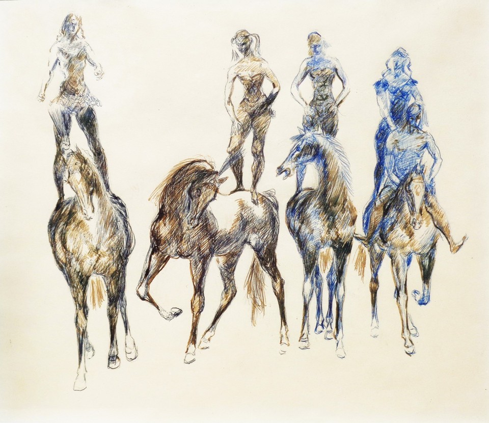 Ringling CIRCUS bareback RIDERS 1962 JON CORBINO drawing horses ...