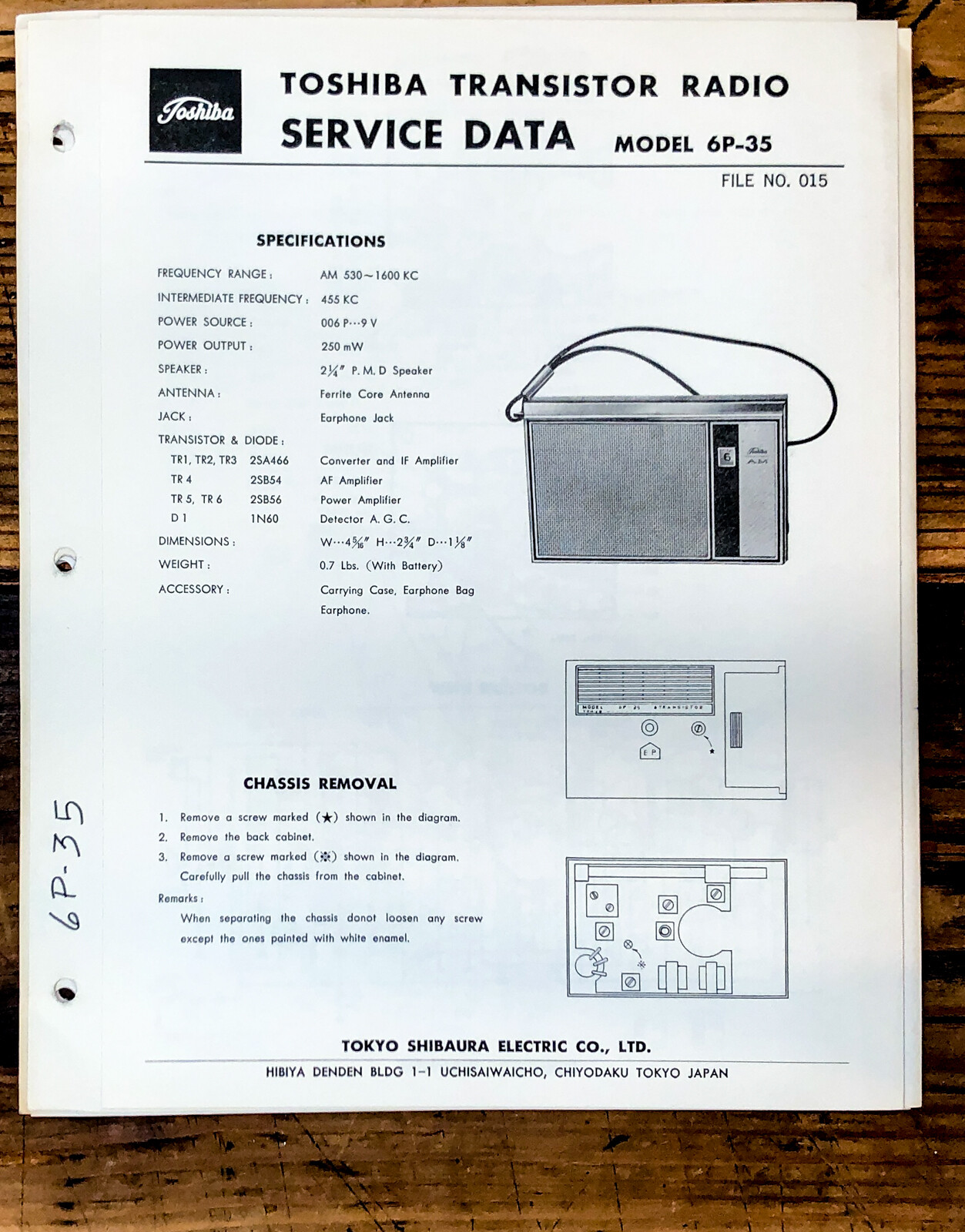 Toshiba Model 6P-35 Radio Service Manual *Original* | eBay