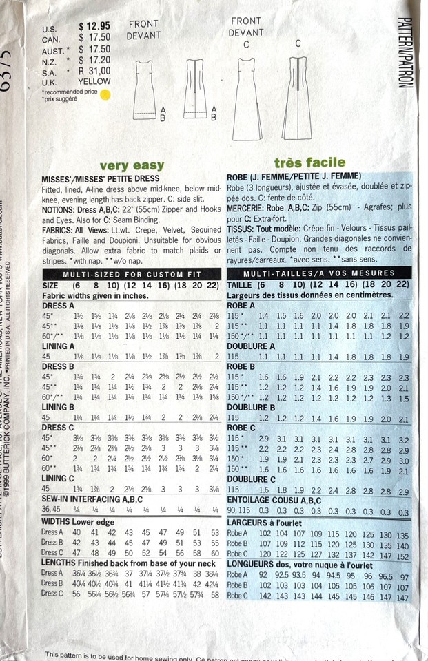 1990's Butterick Misses' Dress Pattern 6375 Size 18-22 UNCUT | eBay