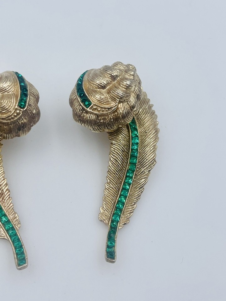 CoroCraft Vintage Pair Sterling Silver Invisible Set Green Rhinestone ...