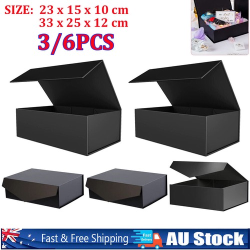 Luxury Magnetic Closure Lid Gift Box Set Black Hamper Packaging Large ...