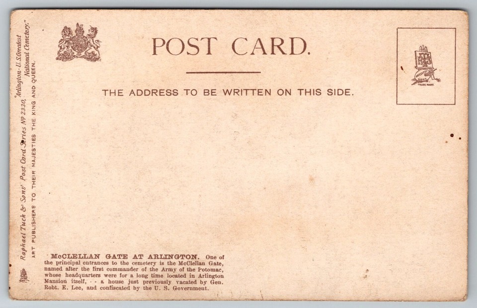 Postcard Military Arlington National Cemetery McClellan Gate Virginia ...